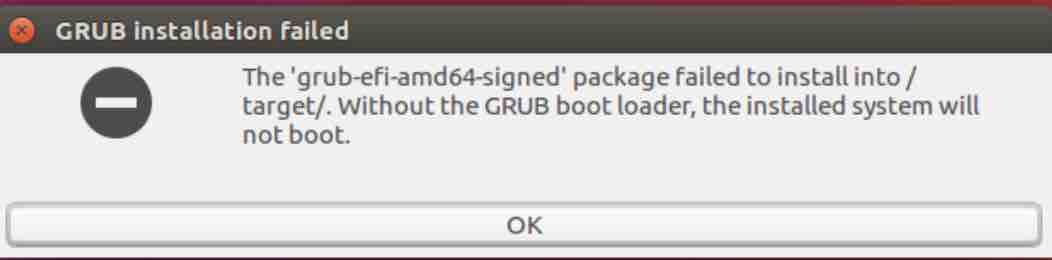 How to solve "ubi-partman failed with exit code 10" on ubuntu 18.04